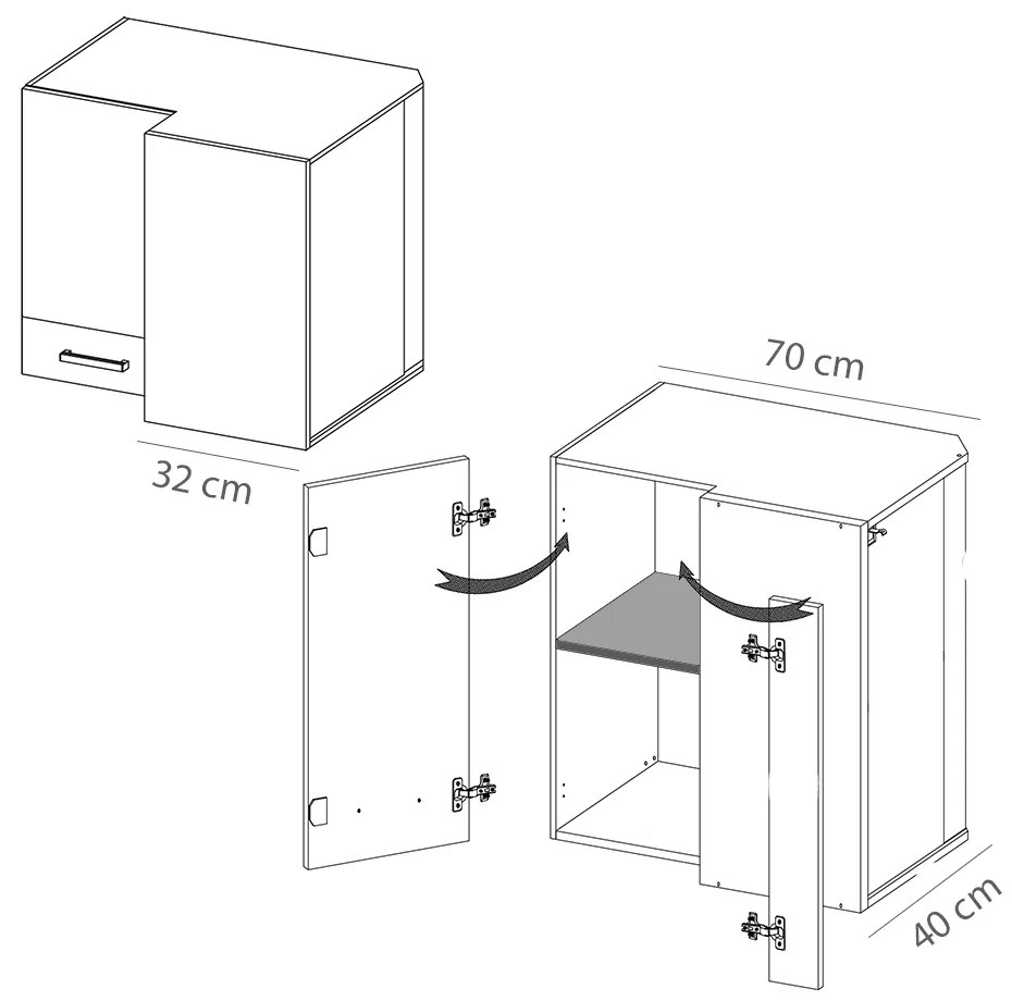 SMART b | horní skříňka rohová SM-44G | 70x40 cm | VÝBĚR KORPUSU | bílá mat