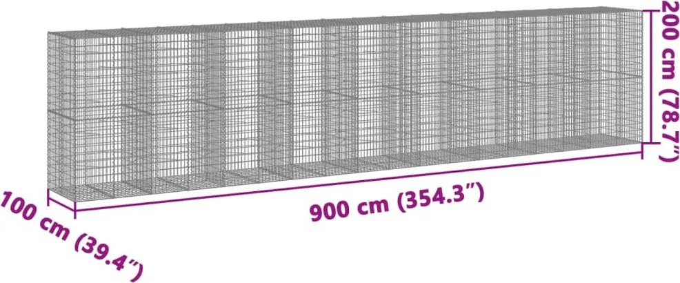 Gabionový koš s víkem 900 x 100 x 200 cm pozinkované železo 3295241
