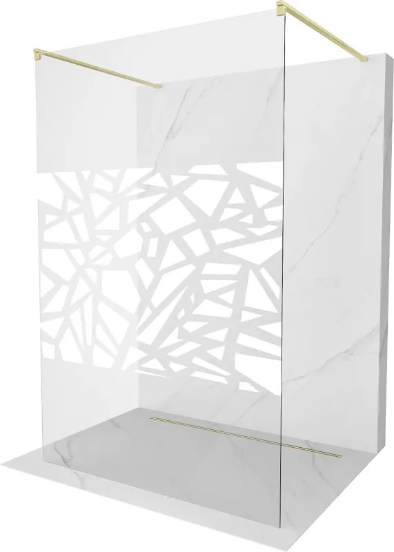 Mexen Kioto, sprchová zástěna Walk-In 100 x 200 cm, 8mm čiré sklo bílý vzor, ​​zlatý matný profil, 800-100-002-55-85