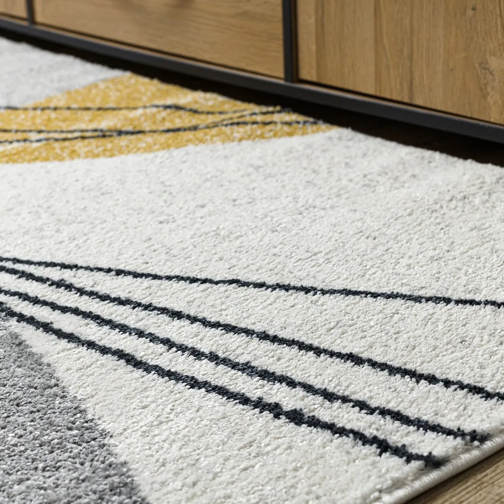 Dywany Łuszczów, Kusový koberec Fusion 5868 white/yellow, 160x220, šedá, kancelář
