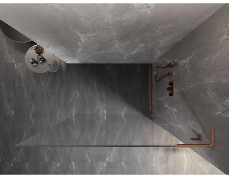 Mexen, Mexen Lunar L sprchová stěna pravá 110 x 200 cm, průhledná 8 mm, broušená měď - 830L-110-000-65-00-P