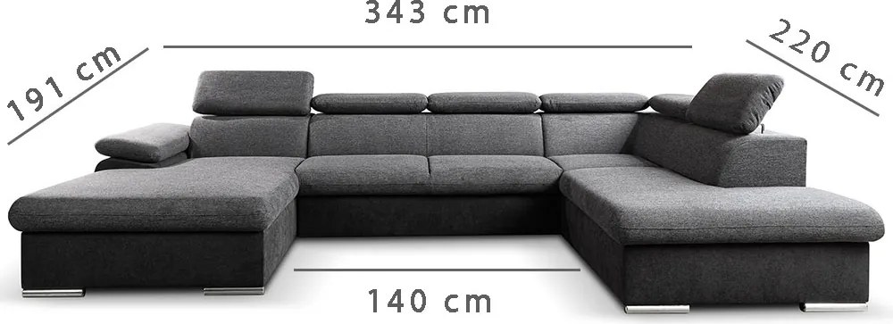Sedací souprava COOL II | 191x343x220 cm | rozkládací + 2x úložný prostor | LEVÁ | lounge 18 světle šedá