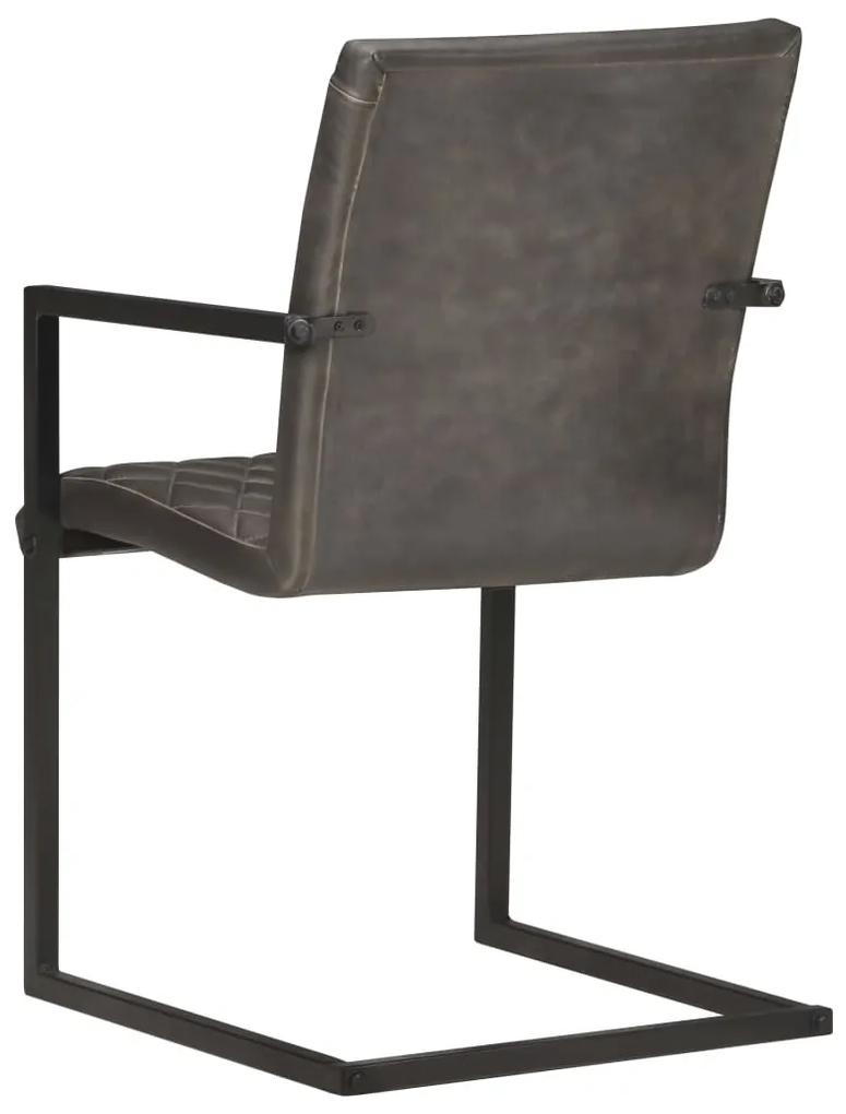 Konzolové jídelní židle 6 ks šedé pravá kůže - Default Title