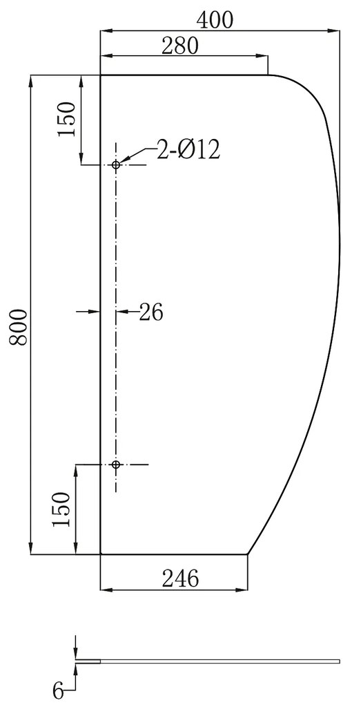 Sapho Sapho, Dělící stěna mezi urinály 40x80 cm, kouřové sklo, černá mat, 2502-06M