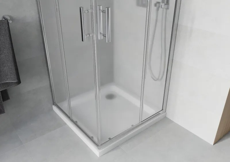 Mexen Rio čtvercový sprchový kout 80 x 80 cm, 5mm sklo, sklo námraza, chromový profil + slim sprchová vanička 5cm, 860-080-080-01-30-4010