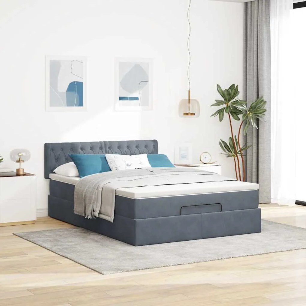 Osmanský rám postele s matrací tmavě šedá 140x190cm samet 3312693