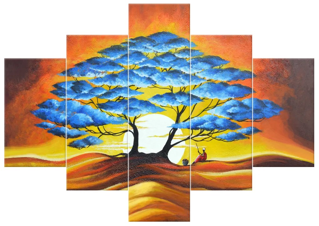 Gario Ručně malovaný obraz Odpočinek pod modrým stromem - 5 dílný Rozměry: 100 x 70 cm
