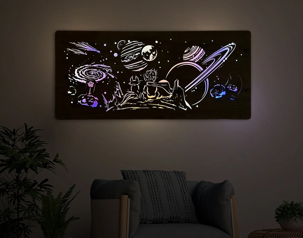 Li-Go "Malý  princ" světelný obraz s baterií 110x50cm varianta ovládání: manuál/pohybové čidlo, provedení povrchu: bříza