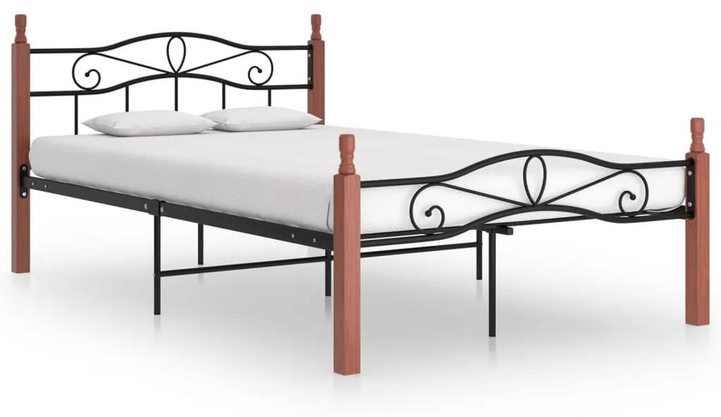 324906 vidaXL Rám postele černý kov a masivní dubové dřevo 120 x 200 cm