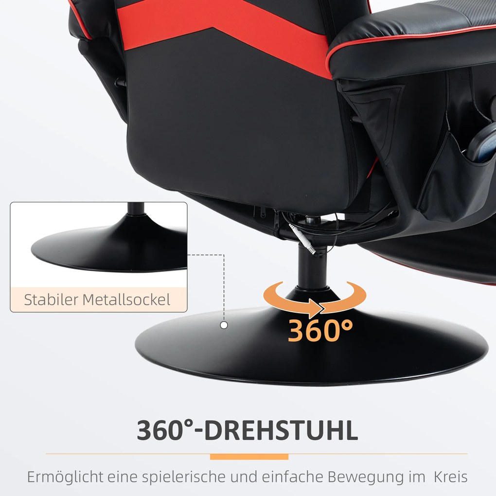 HOMCOM polohovací křeslo s masážní funkcí, ergonomické, lounge křeslo s vysokým opěradlem, polštářem, držákem na nápoje, TV křeslo, imitace kůže | Ao…
