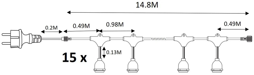 LED světelný řetěz Basic1, 15m, (bez žárovek), b