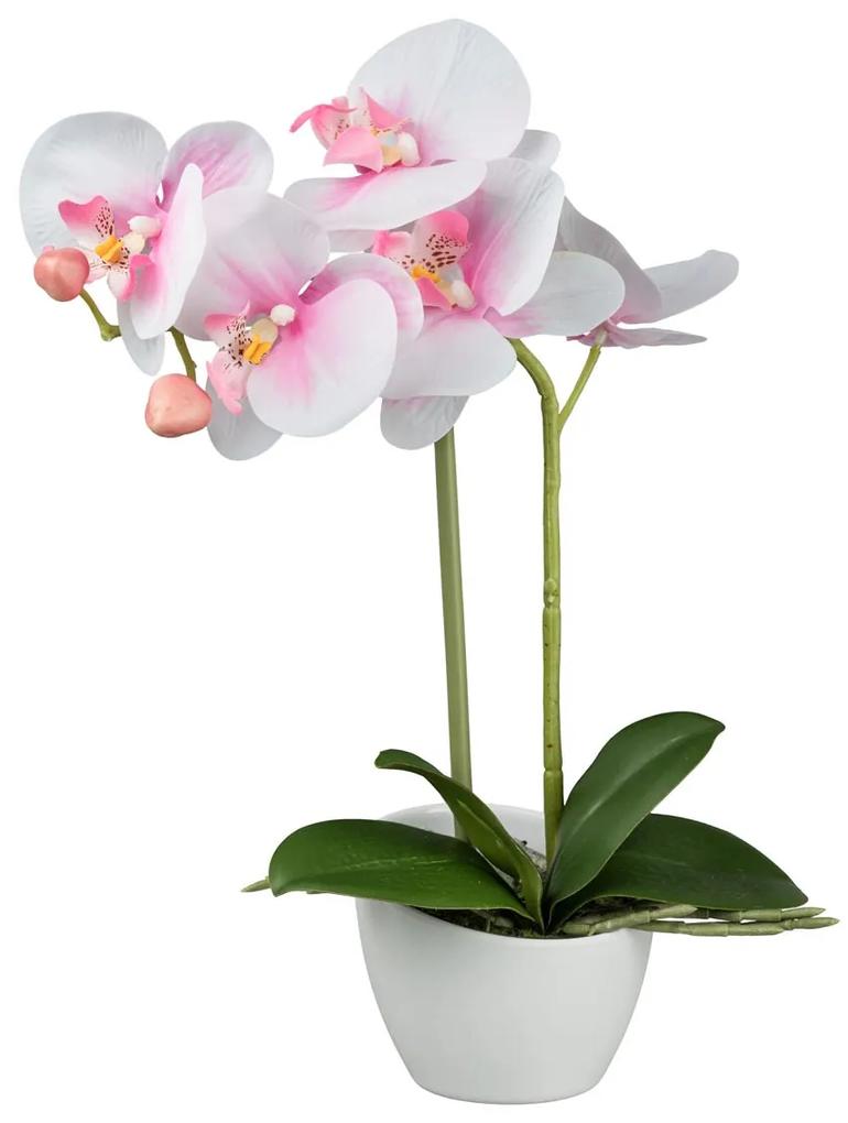 Gasper Umělá orchidej v bílém melaminovém květináči, 33 cm, růžová