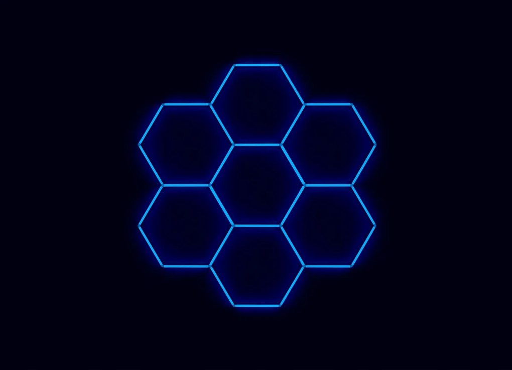 Kompletní Led hexagonové svítidlo modré, rozměr 7 elementů 238 x 252 cm