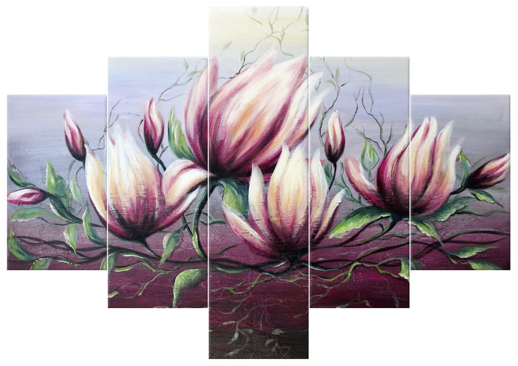 Gario Ručně malovaný obraz Květiny magnólie - 5 dílný Rozměry: 150 x 105 cm