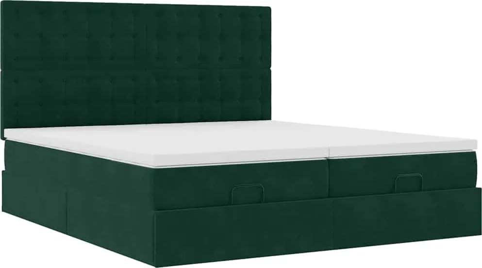 Osmanský rám postele s matrací tmavě zelená 200x200cm samet 3314666