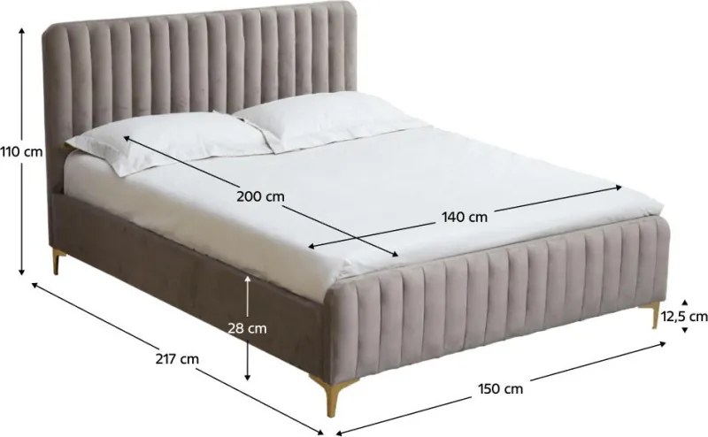 Čalouněná postel KAISA 140x200, šedohnědá Velvet / zlatý chrom Kondela 0000264348