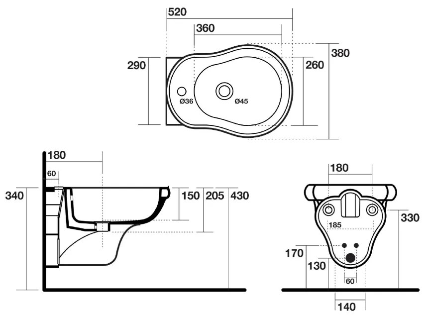 Kerasan RETRO bidet závěsný 38x52cm, bílá 102601