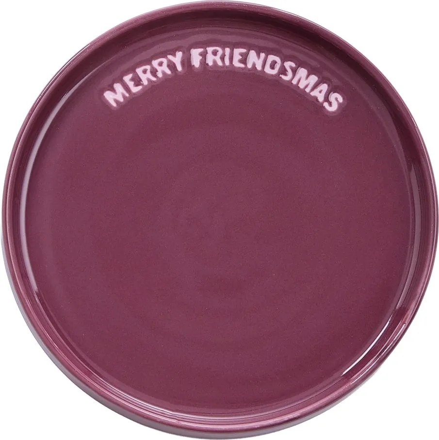GOOD VIBES Talíř "Merry Friendsmas" 15 cm - bordó