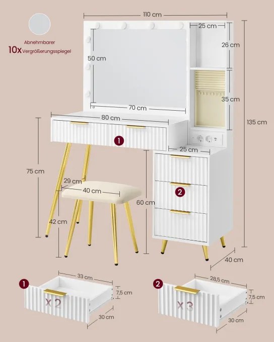 Toaletní stolek se židlí RVT020WB01