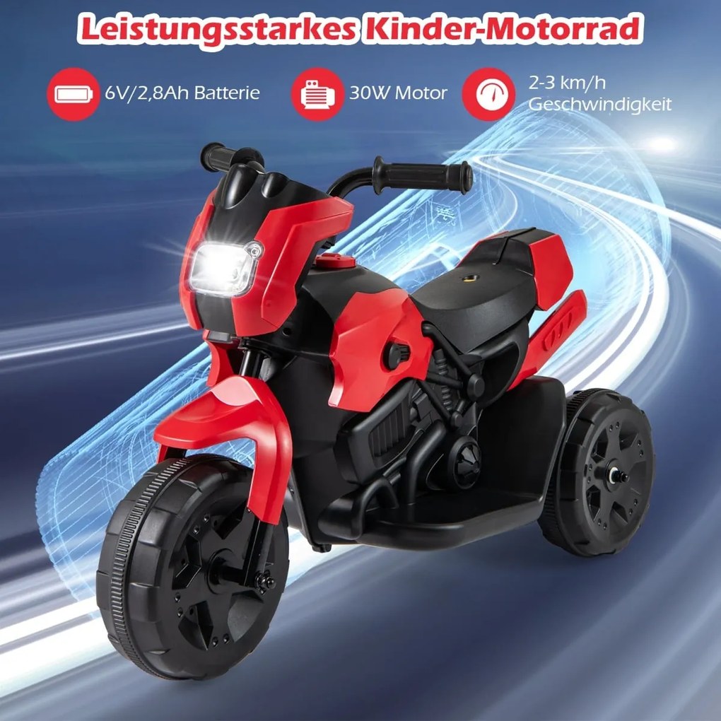 Costway 6 V Dětský motocykl 3-kolový elektrický motocykl s LED světlometem