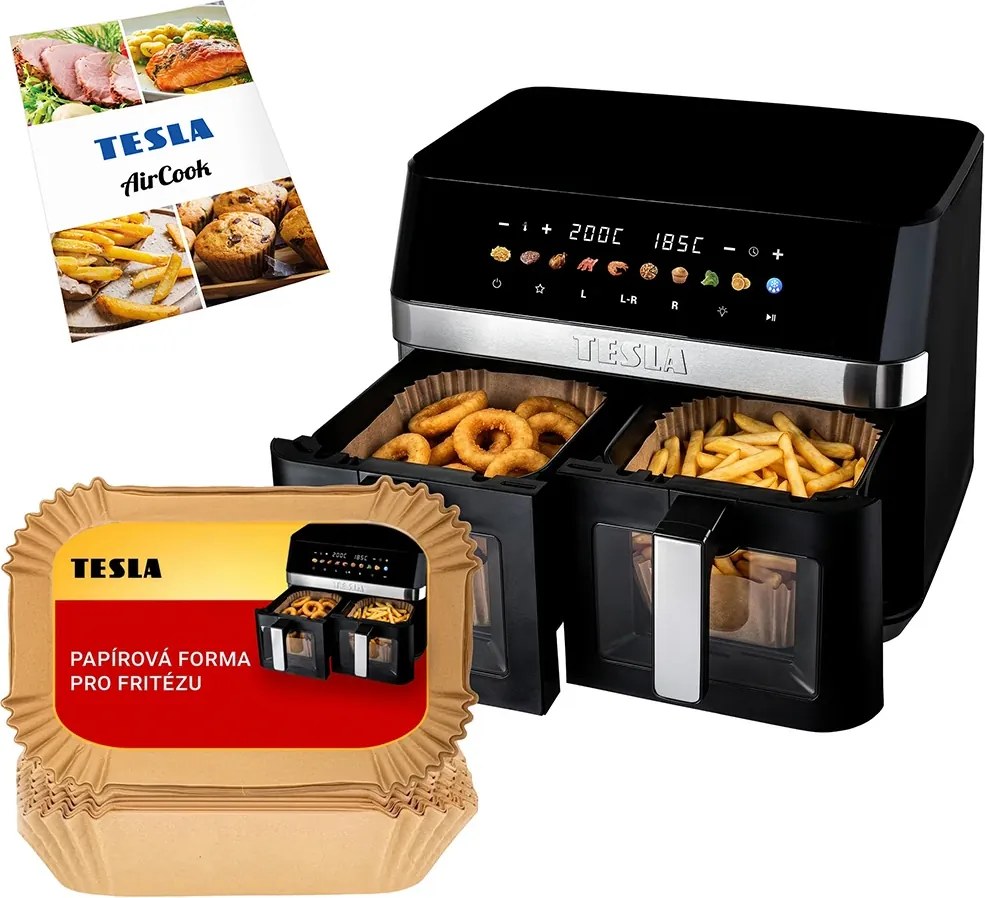 TESLA AirCook DualZone Q787 XXL Deluxe - multifunkční duální digitální horkovzdušná fritéza 2v1