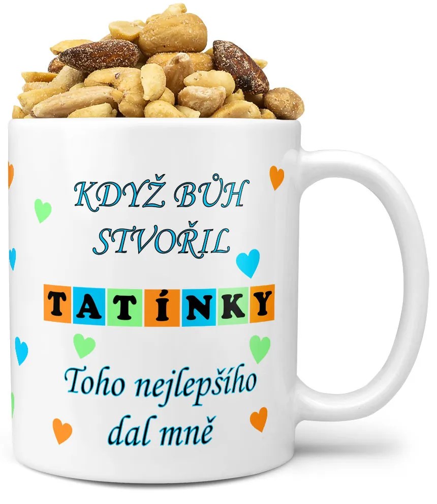 Hrnek Když bůh stvořil tatínky (Náplň hrníčku: Směs slaných oříšků)