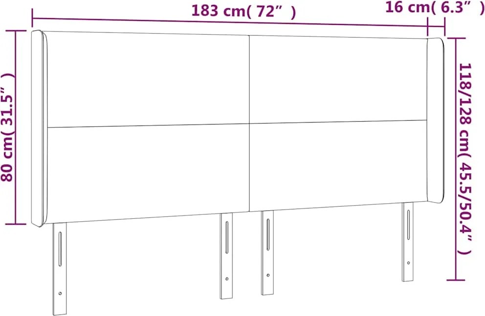 Čelo postele s LED šedé 183 x 16 x 118/128 cm umělá kůže 3123874