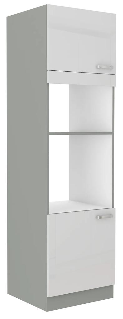 STOLARz 60 cm skříňka vysoká 2D na mikrovlnnou a pečící vestavnou troubu Barevné provedení: Bianca - Šedá / Bílý lesk