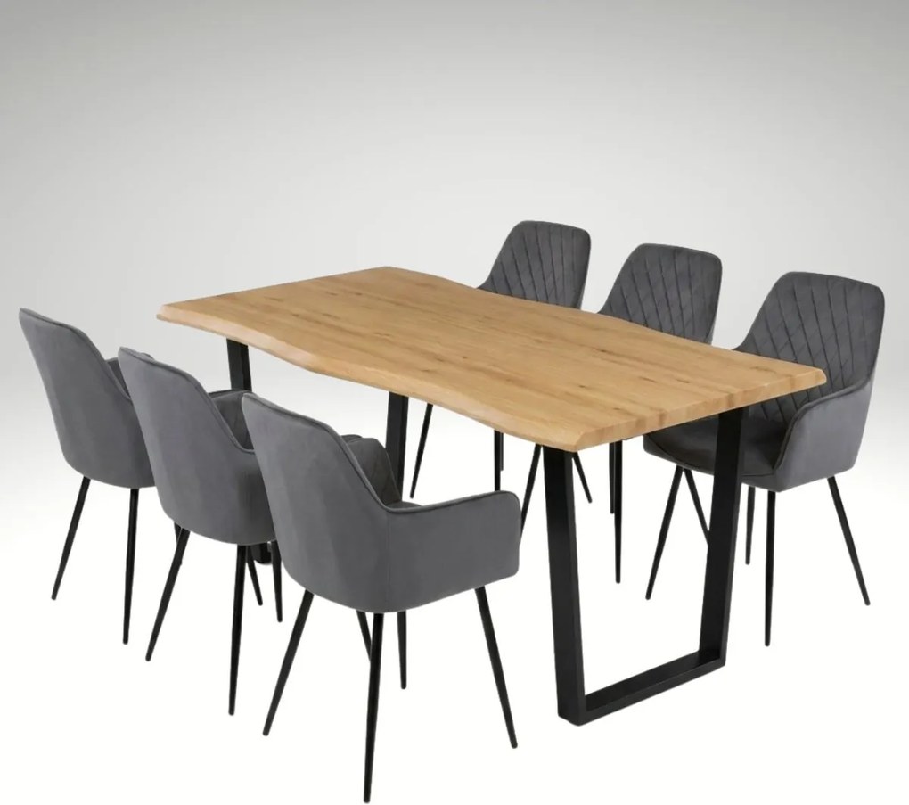 Vikio Jídelní set pro 6 osob 180x90 cm dub noha U šedá židle s područkami VJS168-6S