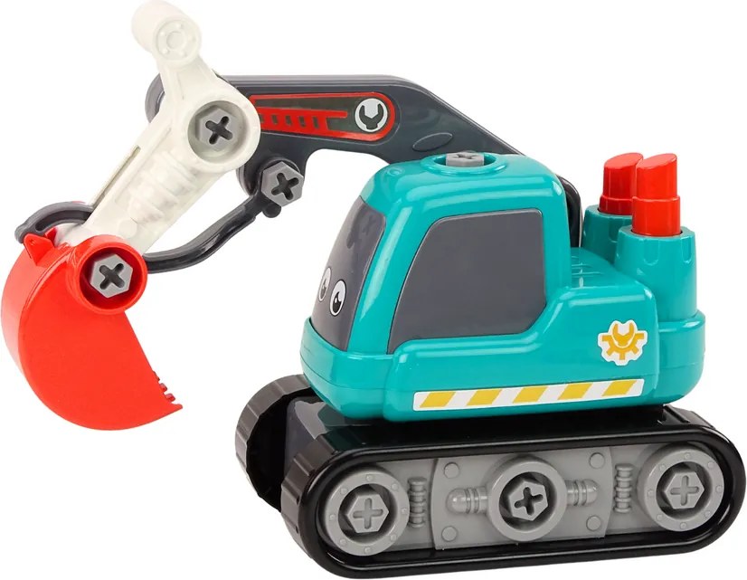 LEAN Toys Pásové rypadlo na šroubování DIY, kreslené, tyrkysové