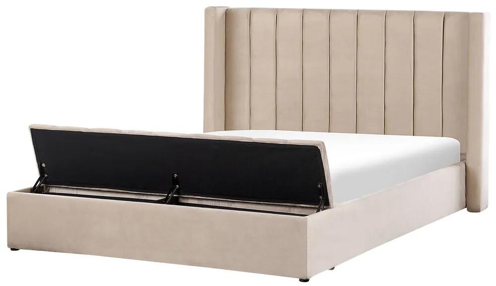 Sametová postel s úložným prostorem 180 x 200 cm béžová NOYERS Beliani