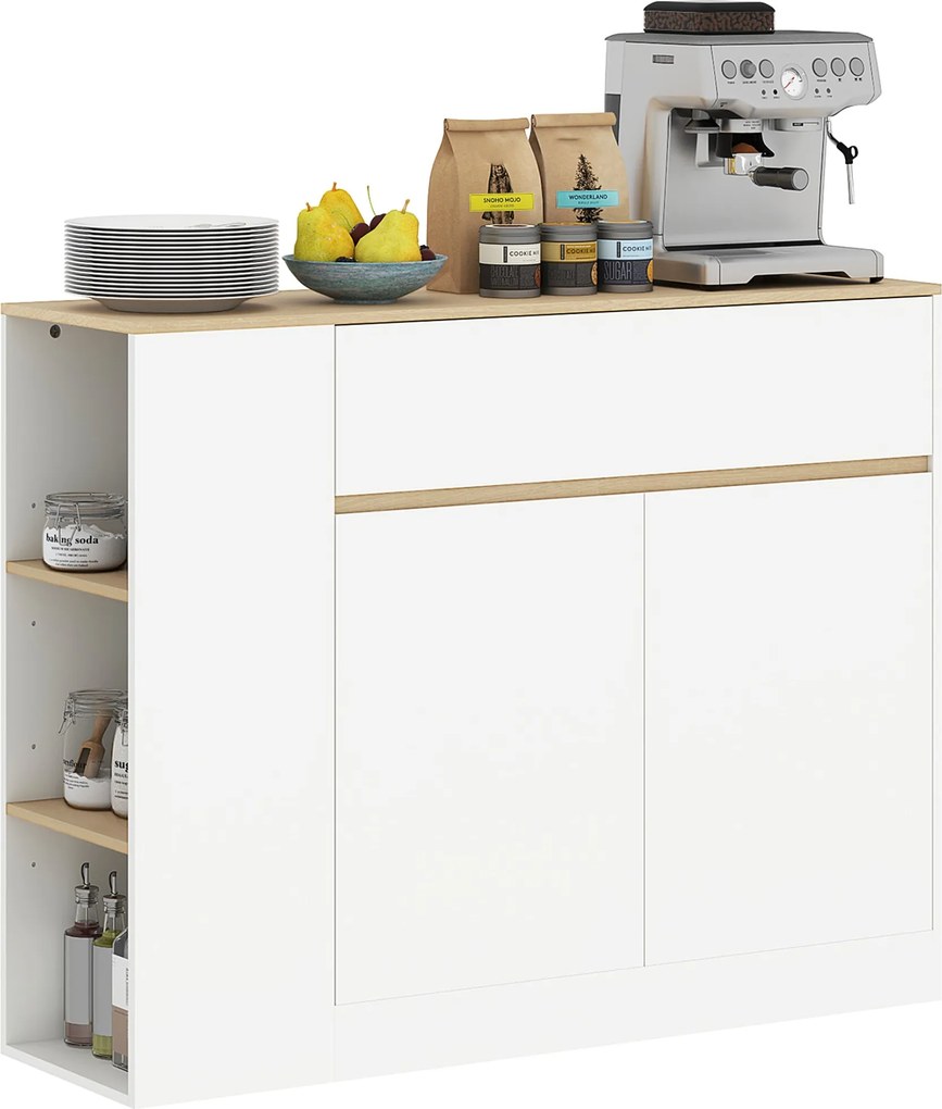 HOMCOM Kuchyňský kabinet s šuplíkem, 2 dveře, nastavitelnými policemi, bufetový kabinet pro kuchyň, obývací pokoj, jídelnu, 105 x 30 x 81,5 cm Bílý |