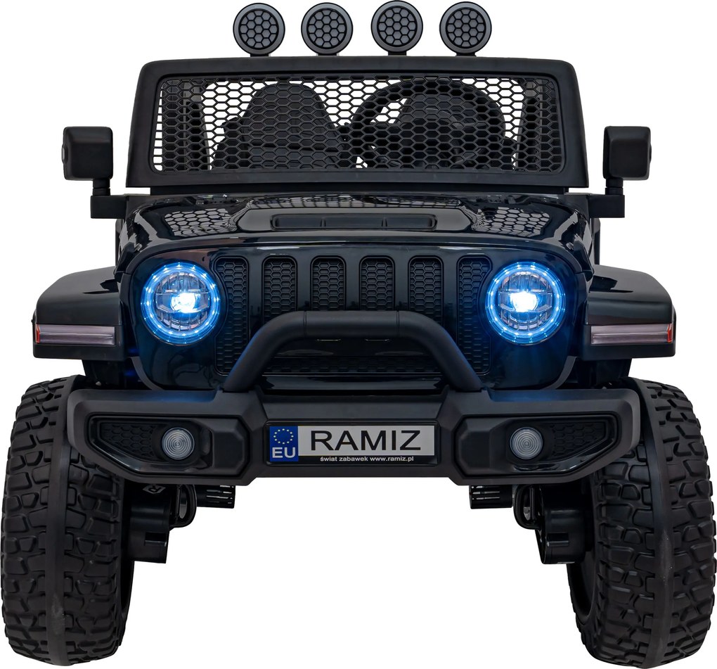 Ramiz Terénní auto OFF-ROAD 3.0 pro děti černé + dálkové ovládání + pomalý start + pásy + LED a zvuky