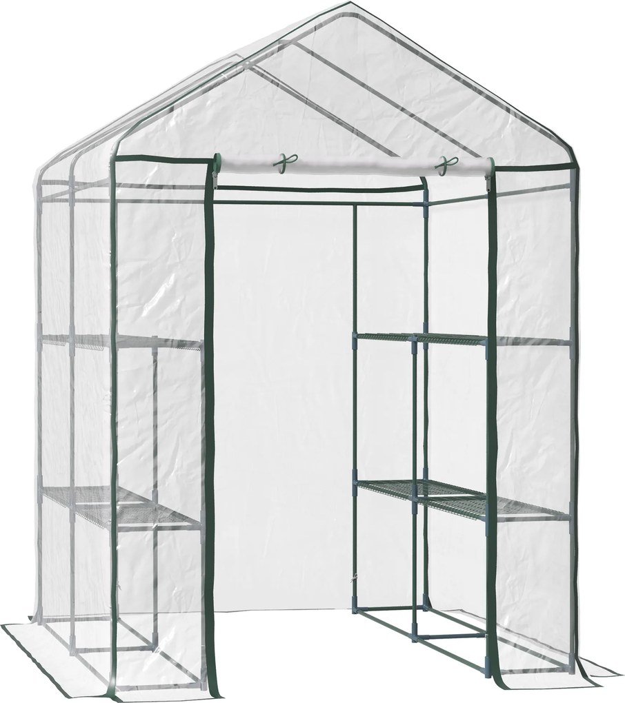 Outsunny PVC Zelená Skleník Zahradní Domek S 6 Policemi 143 x 195 cm
