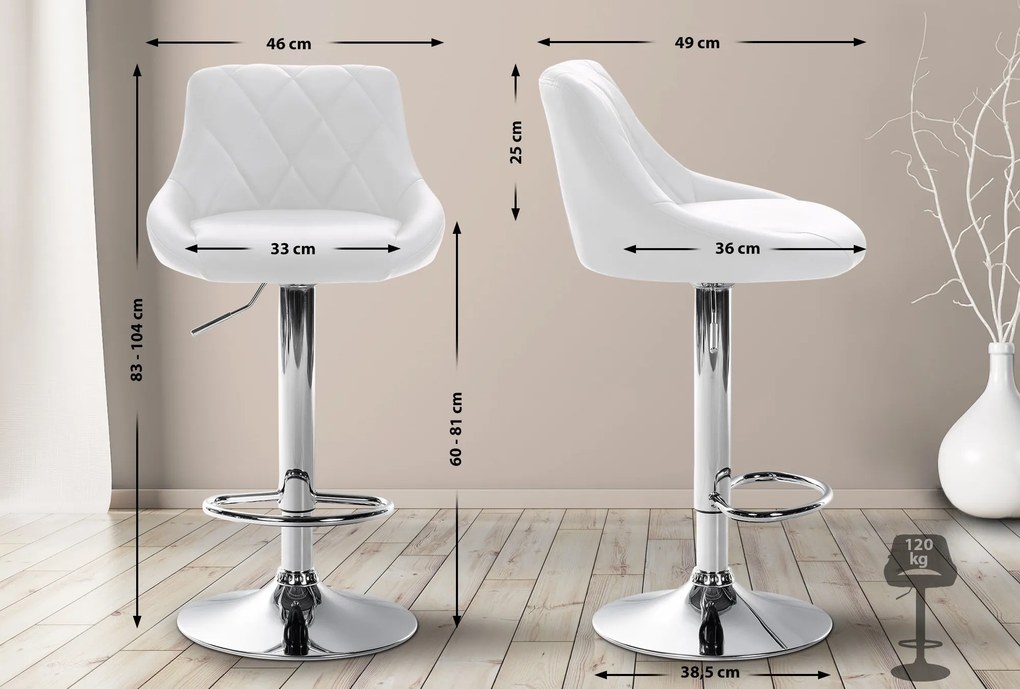 Barová židle Lazio umělá kůže chromovaná konstrukce – bílá