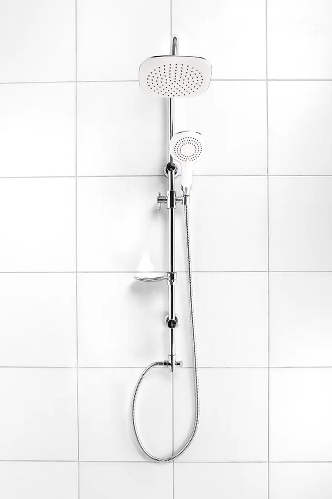 Invena Elea, sprchový sloup h-960 s ruční a hlavovou sprchou, chromová-bílá, INV-AU-82-001-M