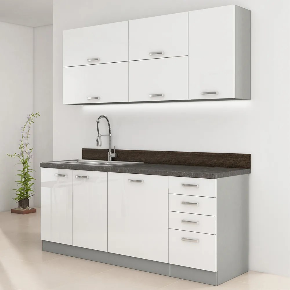 BIANCA sb | vysoká skříňka 60 LO-210 2F na vestavnou lednici | 60 cm | světle šedá/bílá lesk