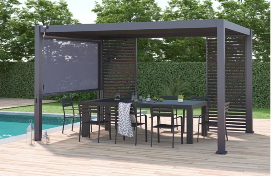 Outdoor Creations Hliníkovo-ocelová pergola s vyčnívajícImi lamelami ALUSTEEL 300x400cm 4 stojky Barva: Antracit RAL 7015