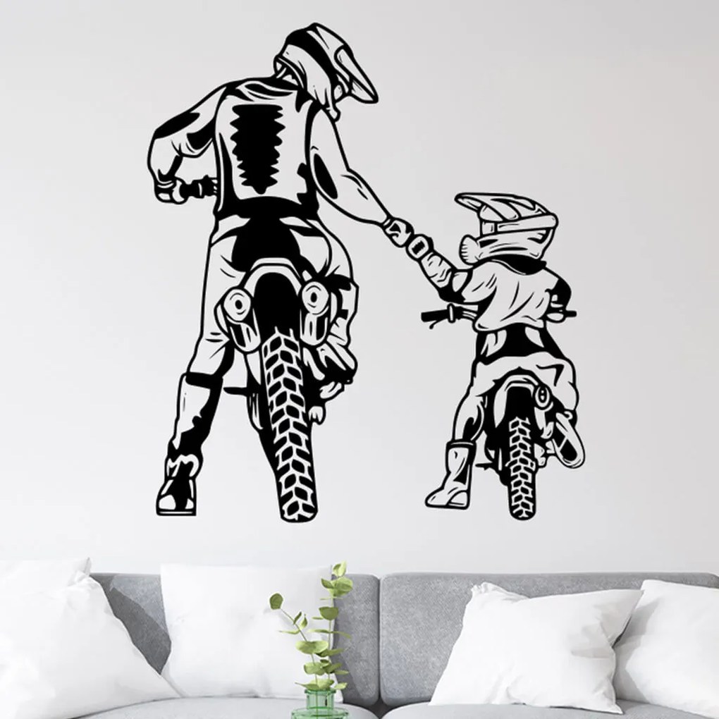 Živá Zeď Samolepka na zeď Motokros otec a syn Barva: černá, Velikost: 100 x 87 cm