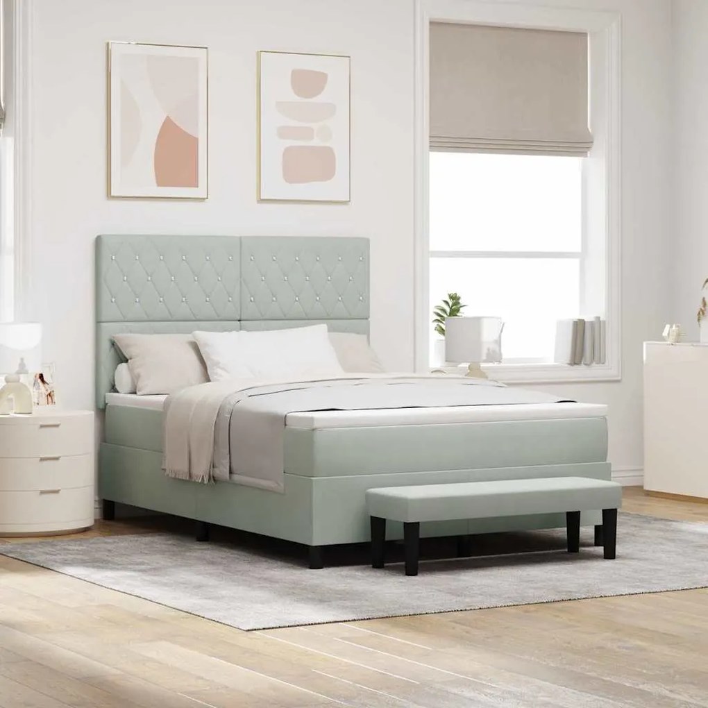 Postel s boxspringem s čelo Světle šedá 200 x 160 cm samet 3344456