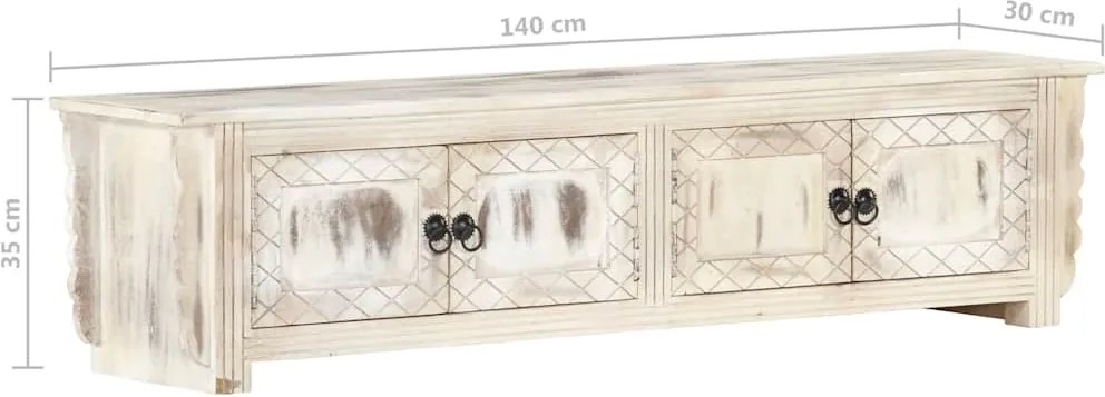 TV stolek bílý 140 x 30 x 35 cm masivní mangovníkové dřevo 286388