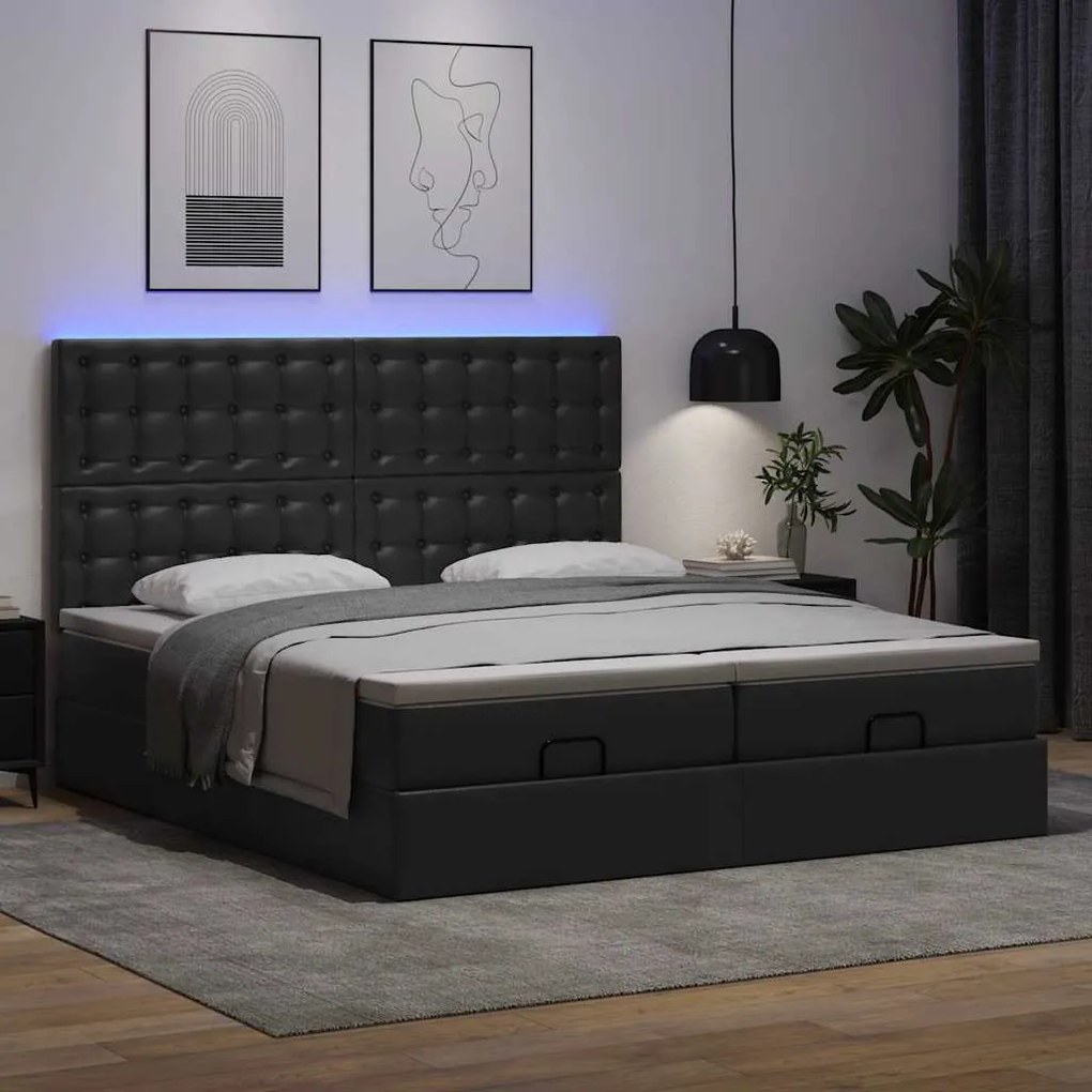 Osmanský postel s matracemi&LED černá 180x200cm umělá kůže 3314503