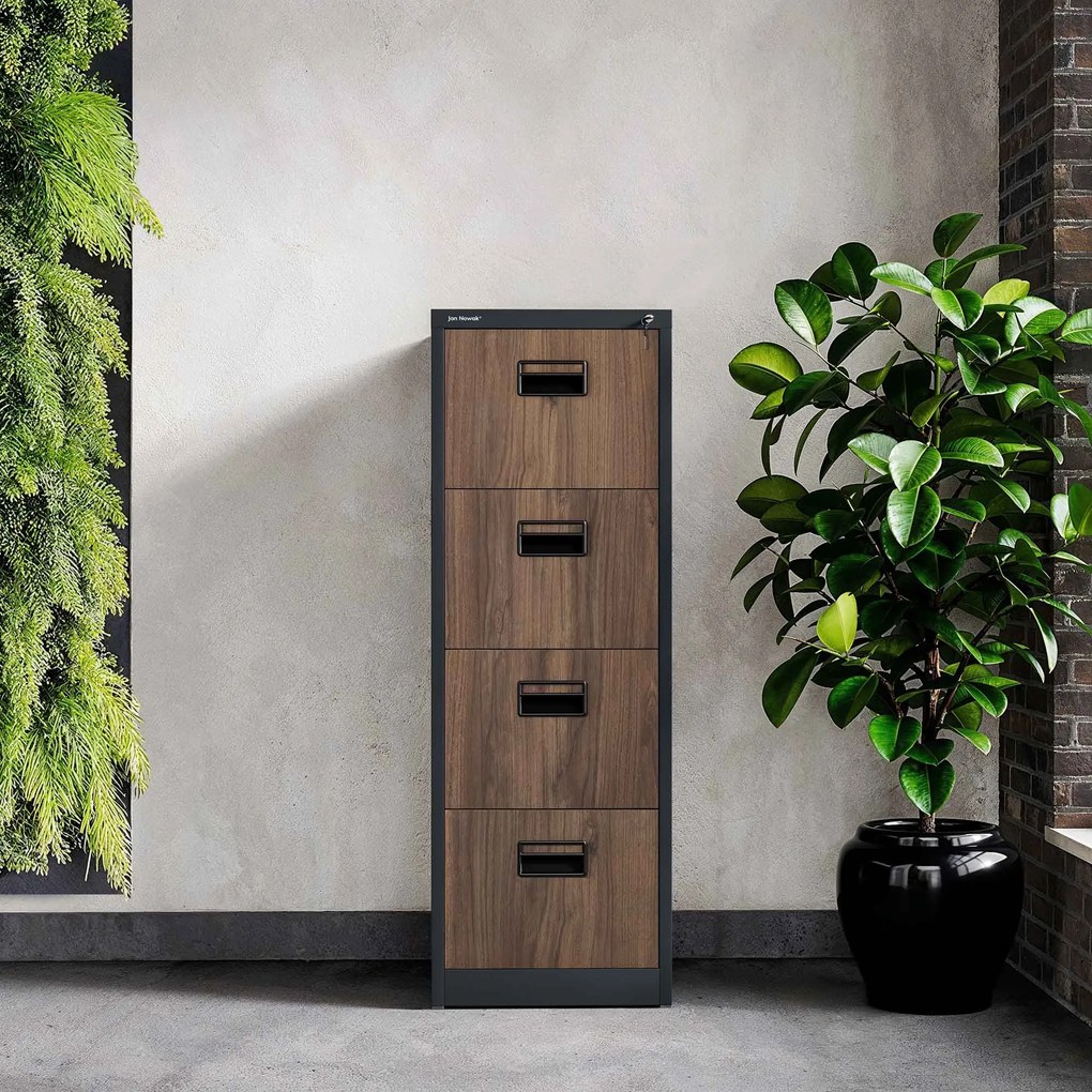 Kovová kartotéková skříň se 4 zásuvkami, antracit/ořech, 460x1320x620 mm: SARA Eco Design
