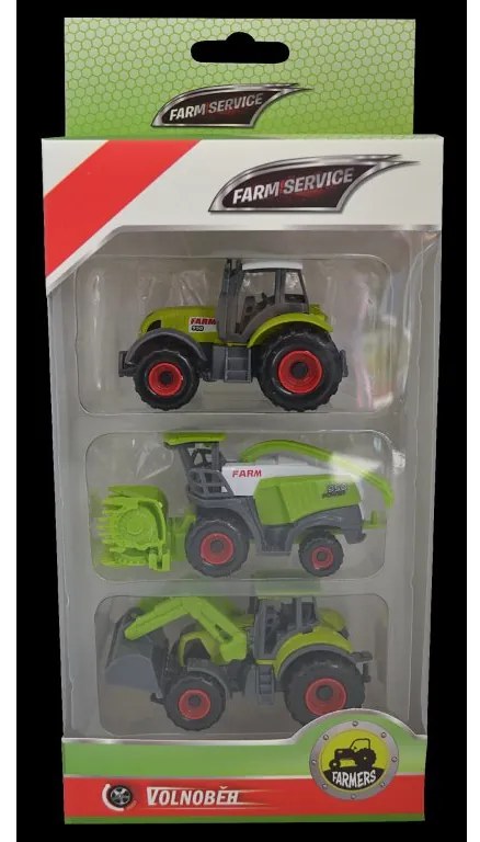 FARM SERVICE - Set zemědělských strojů: traktor, kombajn, traktor s čelním nakladačem 1:64