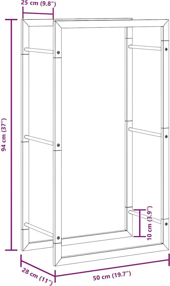 vidaXL Stojan na palivové dřevo matný 50x28x94 cm ocel [350305] Barva: Černá