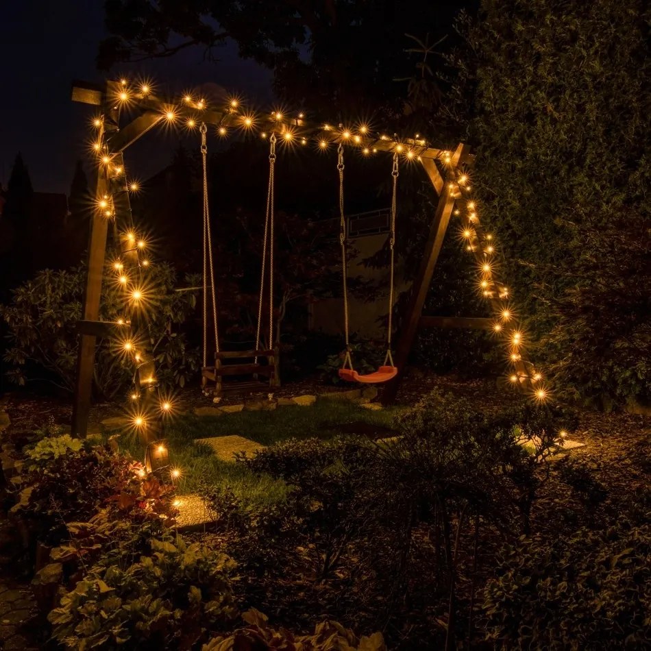 Easy Fix LED světelný řetěz, 20 m, venkovní, teple bílá, 120 diod, černý kabel, IP67