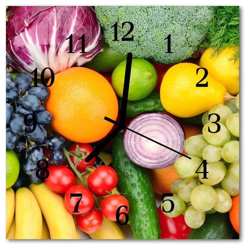 Nástenné skleněné hodiny Ovocná zelenina 30x30 cm