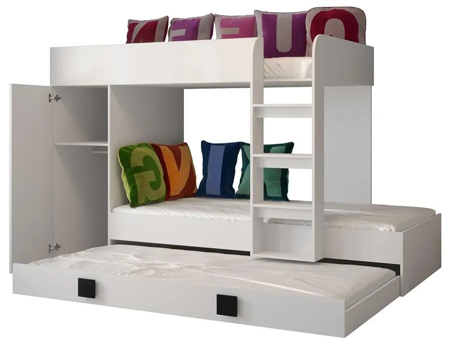 Dvoupatrová postel s přistýlkou TOLEDO 2 | bílá/šedá-lesk | UNIVERZÁLNÍ