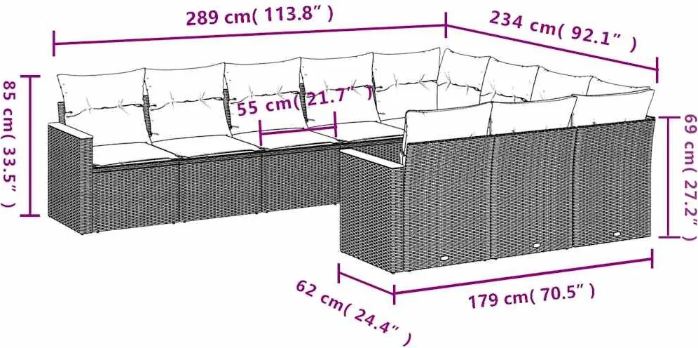 10dílná zahradní sedací souprava s poduškami černá polyratan 3258737