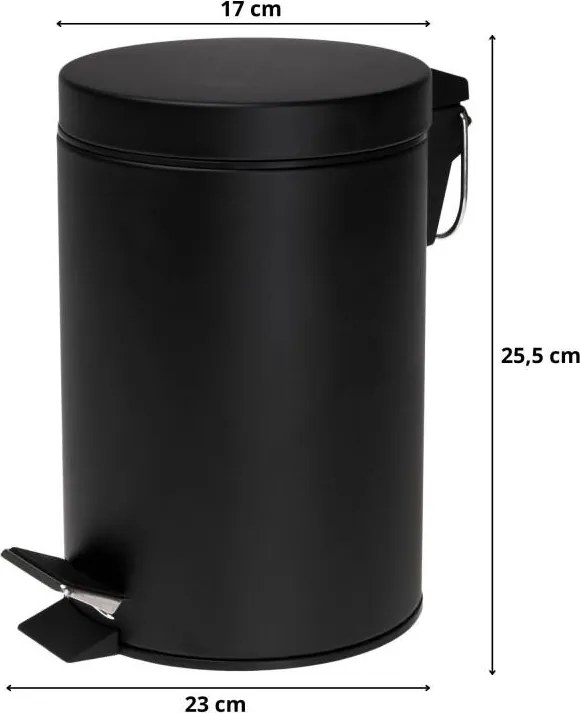 Erga Labi, kulatý odpadkový koš 3l na postavení, Soft-Close zavírání, černá matná, ERG-YKA-CH.LABI-SC-BLK